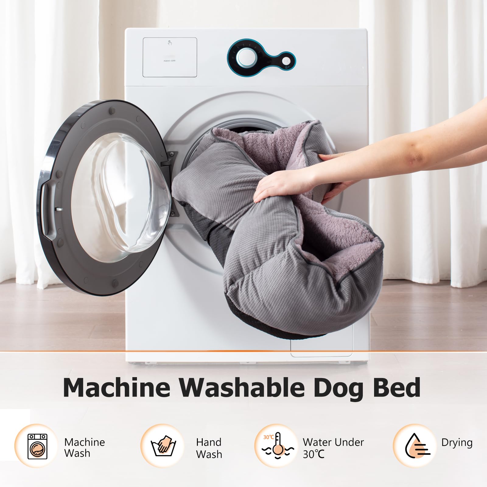 MIXJOY Washable Pet Beds for Dogs and Cats, Soft Orthopedic Puppy Bed With Anti-Slip Bottom, Calming Cuddler for Small Pets (20x19in, Grey)