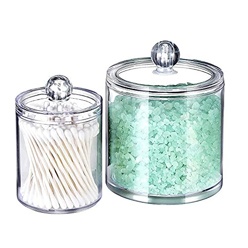 QYANG, 3piece combination cotton swab pad container, transparent container, cotton ball distributor, plastic medicine container, cosmetic container, bathroom dresser (10oz, 22oz, 39oz)
