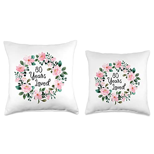 Mom Dad 80th Birthday Gift Apparel Loved Men Women 80 Years Old Floral 80th Birthday Throw Pillow, 16x16, Multicolor
