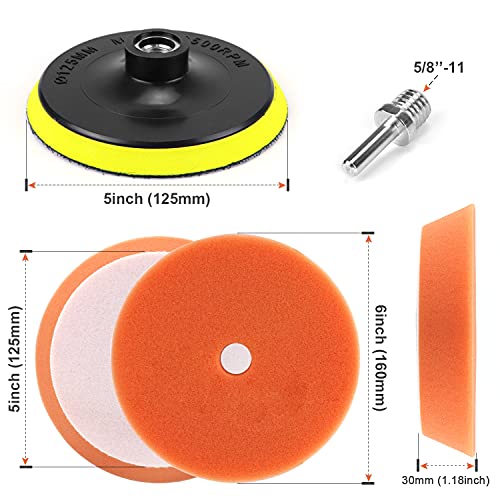 7PCS 5 Inch Buffer Polisher Pads Kit, 5ββ Foam Buffing & Polishing Pad with 5/8ββ-11 Backer Pad and Drill Adapter, Car Sponge Buffering Wheels for Polishing & Waxing fit RO/DA Polisher or Drill