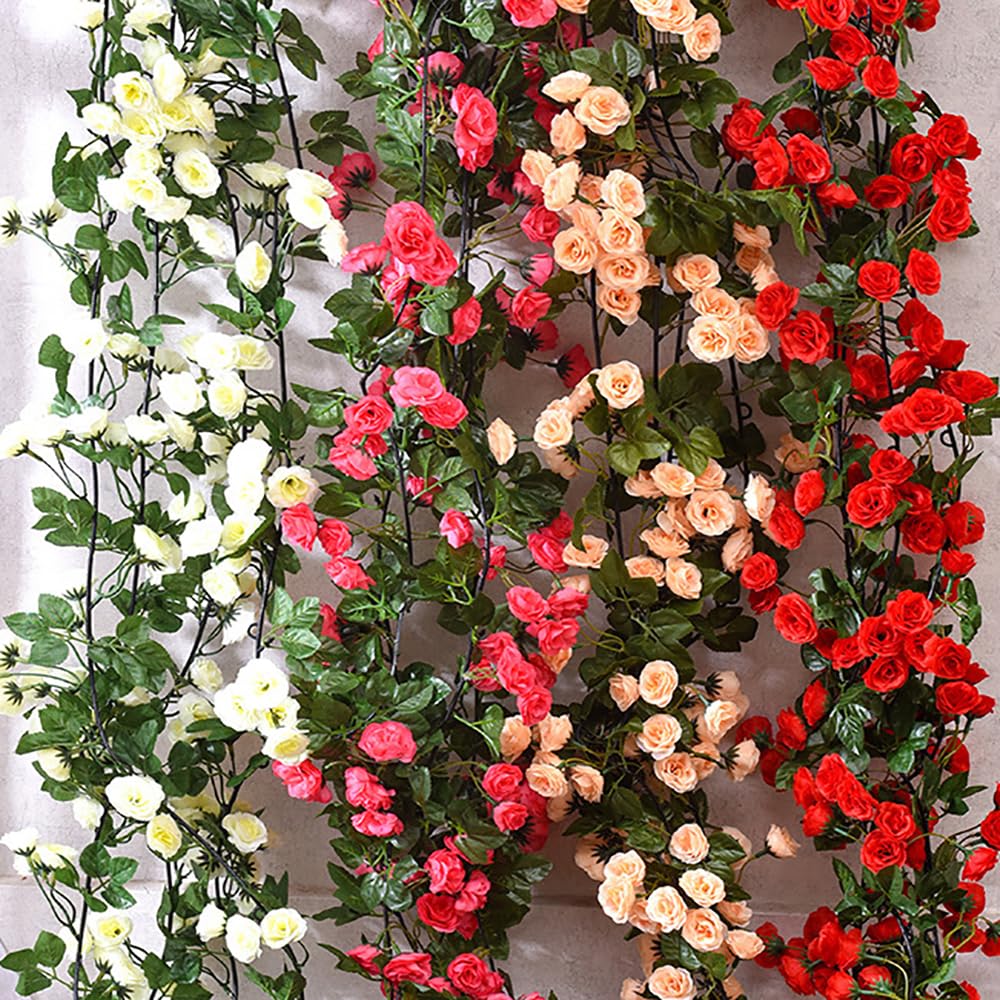 Fulercni 10PCS Fake Rose Garland, 7.5Ft Artificial Vines Flowers Hanging Rose Vine for Wedding Home Office Arch Arrangement Decoration