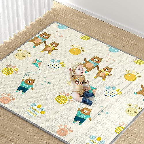 Baby Play Mat, 79" x 71" Extra Large Foldable Play Mat for Floor, 0.6" Thick Reversible Foam Playmat Crawling Mat, Waterproof Baby Floor Mat for Infants, Toddlers and Kids Indoor Outdoor
