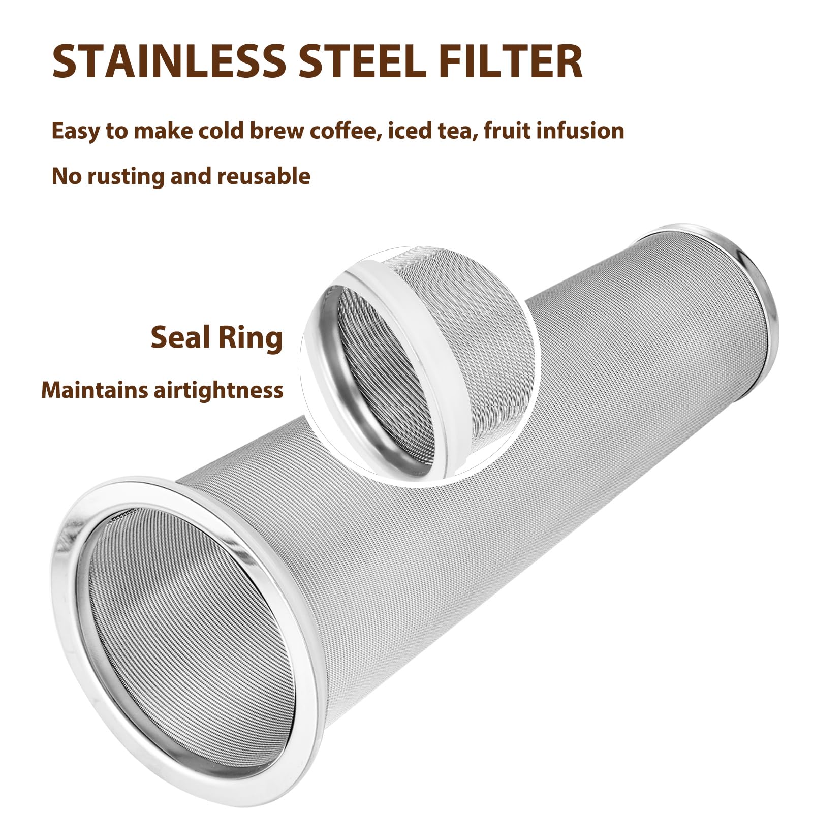Cold Brew Coffee Filter for 64 OZ Wide Mouth Mason Jar, 304 Stainless Steel Strainer with Seal Ring for Iced Drinks, Sun Tea Infuser and Cold Brew Coffee Maker