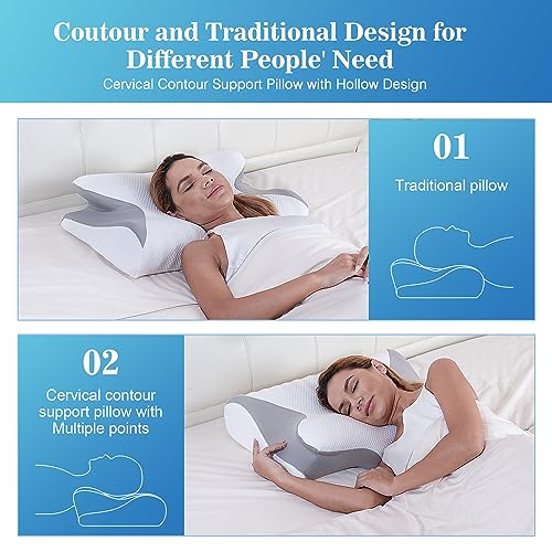 Memory Foam Pillows - Neck Support Pillow for Pain Relief, Ergonomic Cervical Pillow Cozy Sleeping for Neck and Shoulder Pain, Odorless Orthopedic Contour Bed Pillow for Side Back Stomach Sleepers