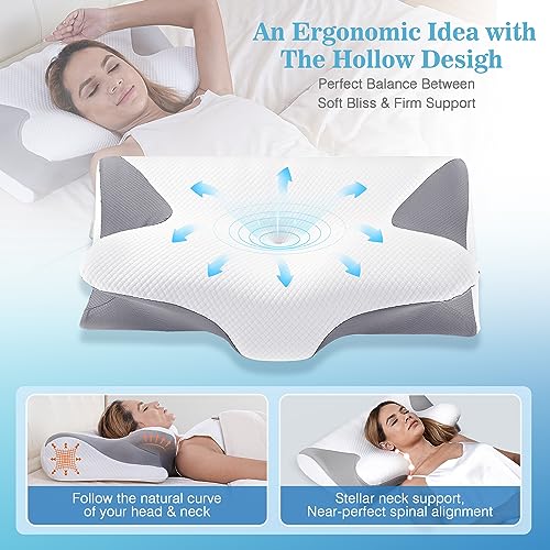 Memory Foam Pillows - Neck Support Pillow for Pain Relief, Ergonomic Cervical Pillow Cozy Sleeping for Neck and Shoulder Pain, Odorless Orthopedic Contour Bed Pillow for Side Back Stomach Sleepers