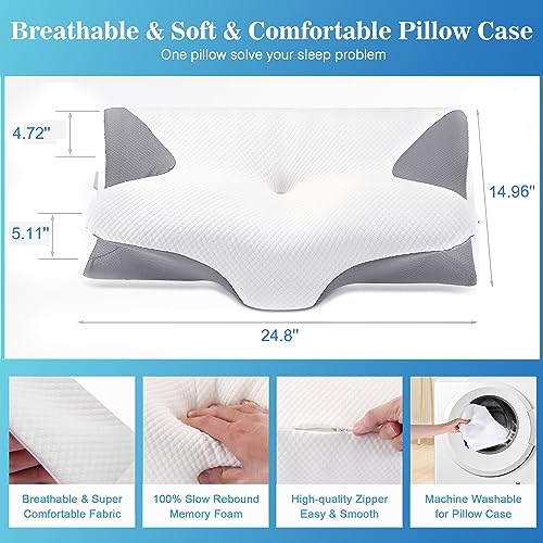 Memory Foam Pillows - Neck Support Pillow for Pain Relief, Ergonomic Cervical Pillow Cozy Sleeping for Neck and Shoulder Pain, Odorless Orthopedic Contour Bed Pillow for Side Back Stomach Sleepers