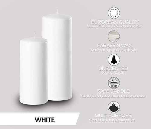Hyoola White Pillar Candles 2x8 Inch - 4 Pack Unscented Pillar Candles - European Made