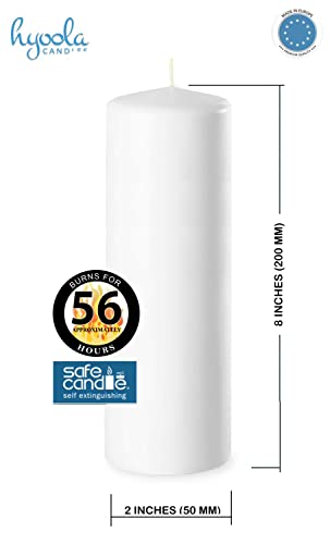 Hyoola White Pillar Candles 2x8 Inch - 4 Pack Unscented Pillar Candles - European Made
