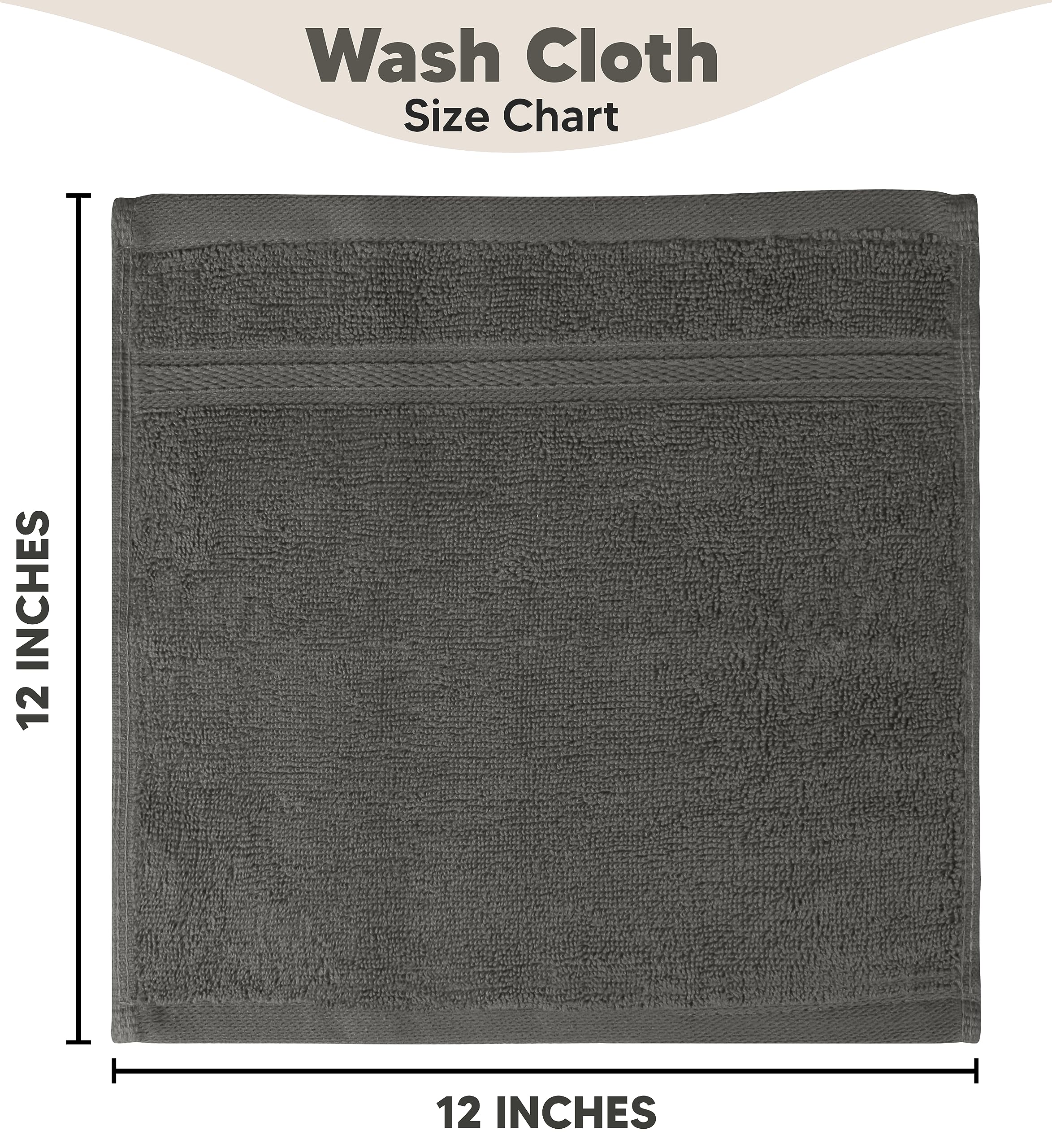 Towel and Linen Mart 100% Cotton - Wash Cloth Set - Pack of 4, Quick Dry, Luxurious, Highly Absorbent and Soft Feel Premium Spa & Hotel Perfect for Daily Use (12 X 12 Grey)