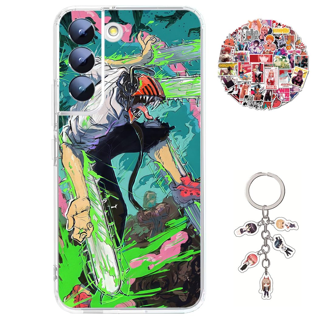 Compatible with Samsung Galaxy S9 Plus Case Chainsaw -Man Anime Design Cartoon Transparent Soft Silicona Case for Galaxy S9 Plus (with Keychain and 50 Pcs Chainsaw -Man Stickers)