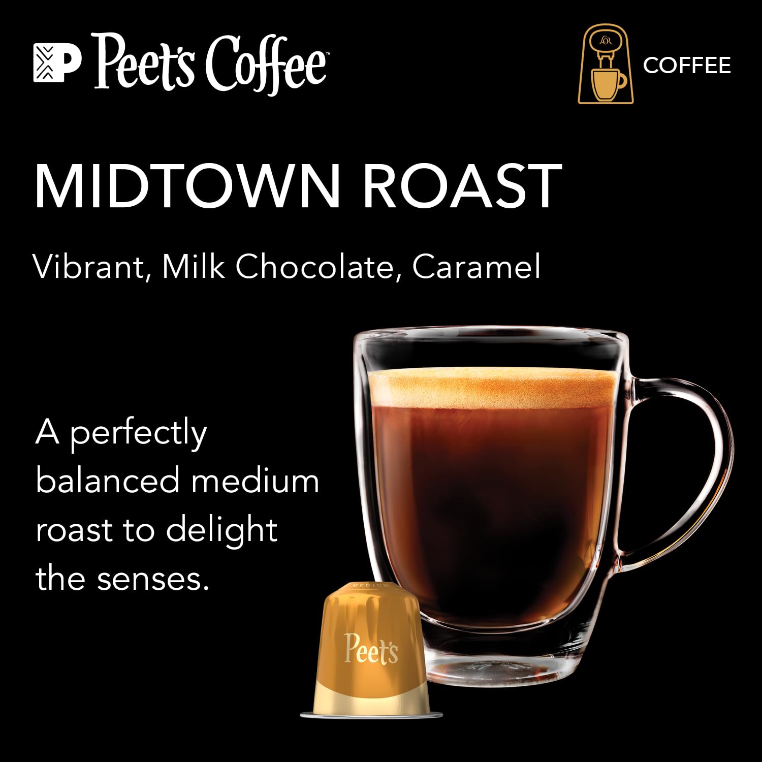 L'OR Barista Coffee Pods, Peet's Coffee Midtown Medium Roast - 30 Single-Serve Capsules, Exclusively Compatible with L'OR BARISTA System, Brews 5 oz, 8 oz, 12 oz, 10 count, Pack of 3