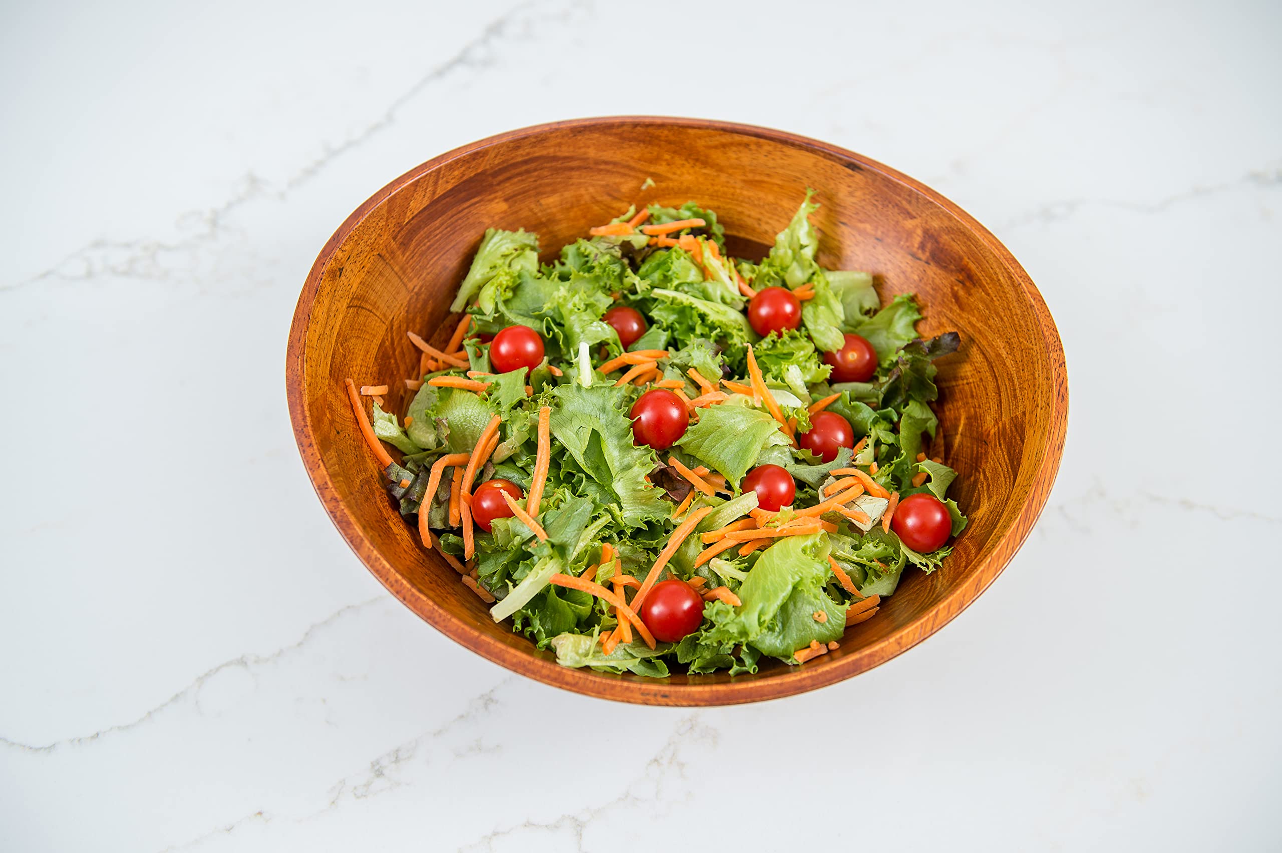 Lipper International Cherry Finished Wavy Rim Serving Bowl with 2 Salad Hands, Large, 13" x 12.5" x 5", 3-Piece Set