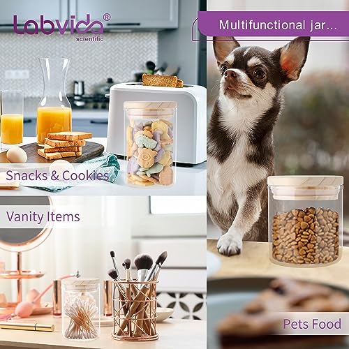 Labvida 6pcs Glass Food Storage Jars 21.3/33/62.6oz-3/2/1pcs Food Containers with Airtight Pine Lids, for Pasta, Cookies, Nuts, Coffee Beans, Canisters for Kitchen, Pantry, LVAG009