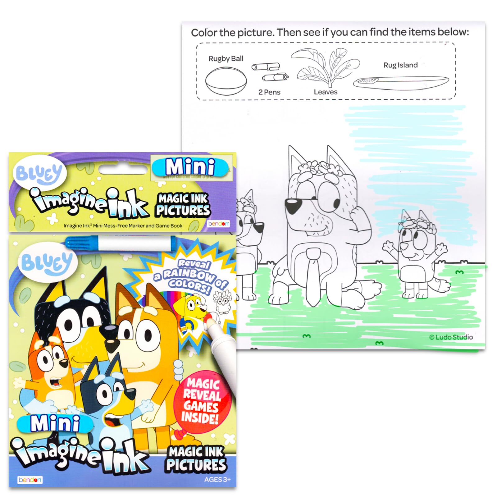 Disney Bluey Magic Ink Coloring Book Set Kids Toddlers - Bundle with 2 Bluey Imagine Ink Coloring Books with Invisible Ink Pens, Stickers and Door Hanger (Bluey Activity Set)