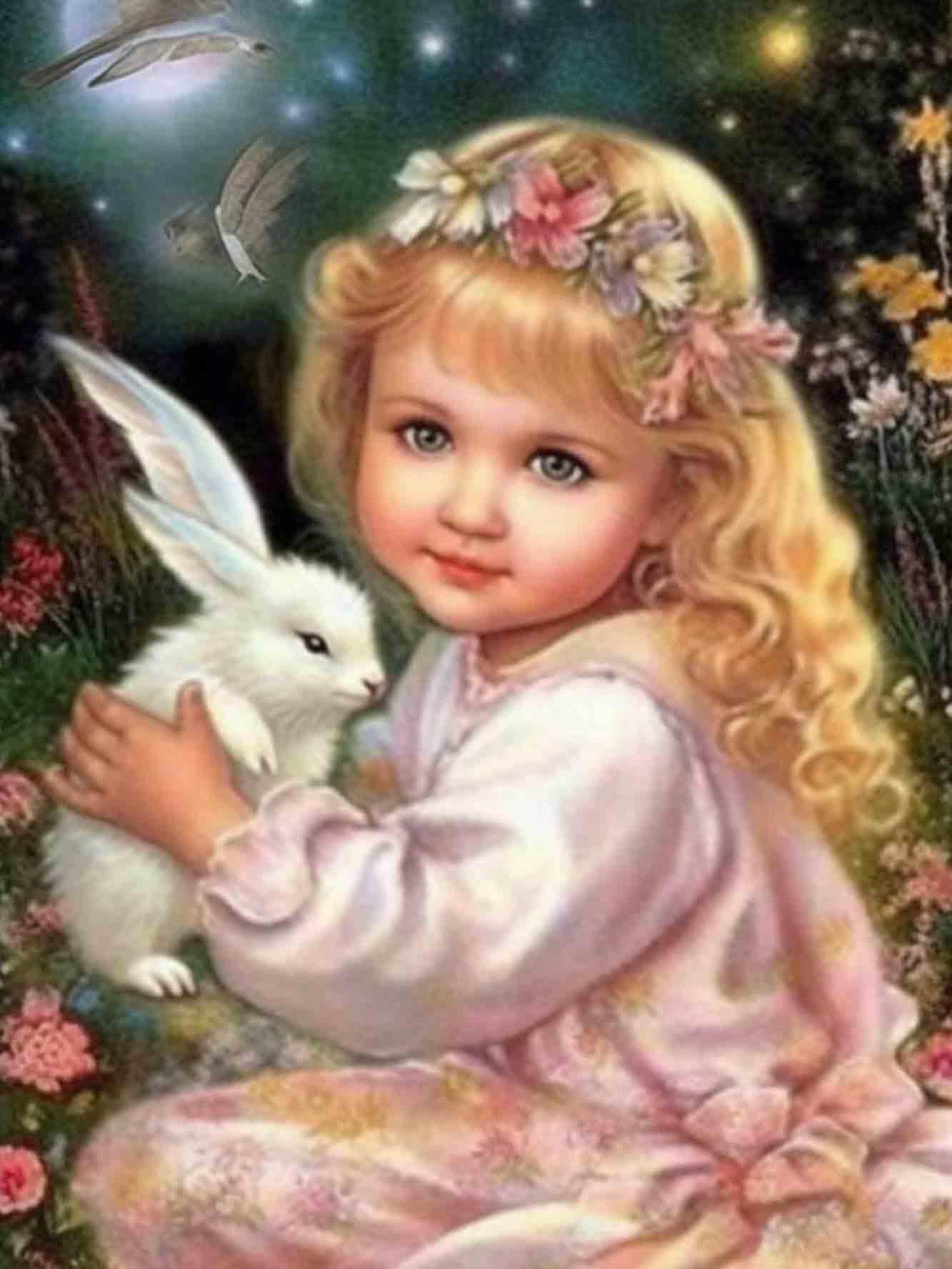 Bimkole 5D Diamond Painting Kits Angel Girl, Full Drill Rabbit DIY Rhinestone Embroidery Set Paint with Diamonds Art by Number Kits Cross Stitch Home Wall Craft Decoration 12X16 inch