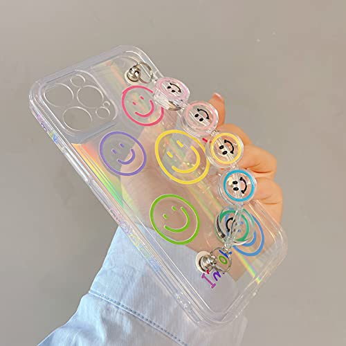 aaknhen Cartoon Cute Smiley Face Clear Phone Case Compatible with iPhone 12 Case with Crystal Pretty Cartoon Smile Bracelet Soft Silicone Clear Shockproof Bumper Case(Iphone12)