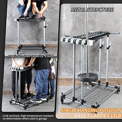QTJH Mobile garden tool organizer metal Garage Storage Holder storage large long lawn tools heavy duty tool rack sturdy yard cart