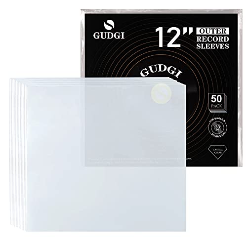 GUDGI Vinyl Record Outer Sleeves, 12" Clear 2 Mil Thick Protective LP Outer Sleeves Wrinkle Free Vinyl Record Sleeves to Protect Your LP Collection