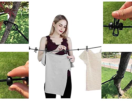 Portable Clothesline with 12pcs Clips, Windproof Travel Camping Clothes line Retractable Elastic Laundry Drying Clothes Line for Backyard, Hotel, Outdoor and Indoor Use, 2 Pack (Black+Blue)