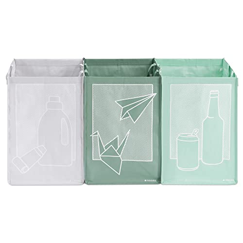 Navaris Recycle Bag Set (3 Pieces) - Reusable Recycling Bags to Separate Paper, Plastic, Glass - Recycling Bins Sorter Bin Organizer for Kitchen, Home