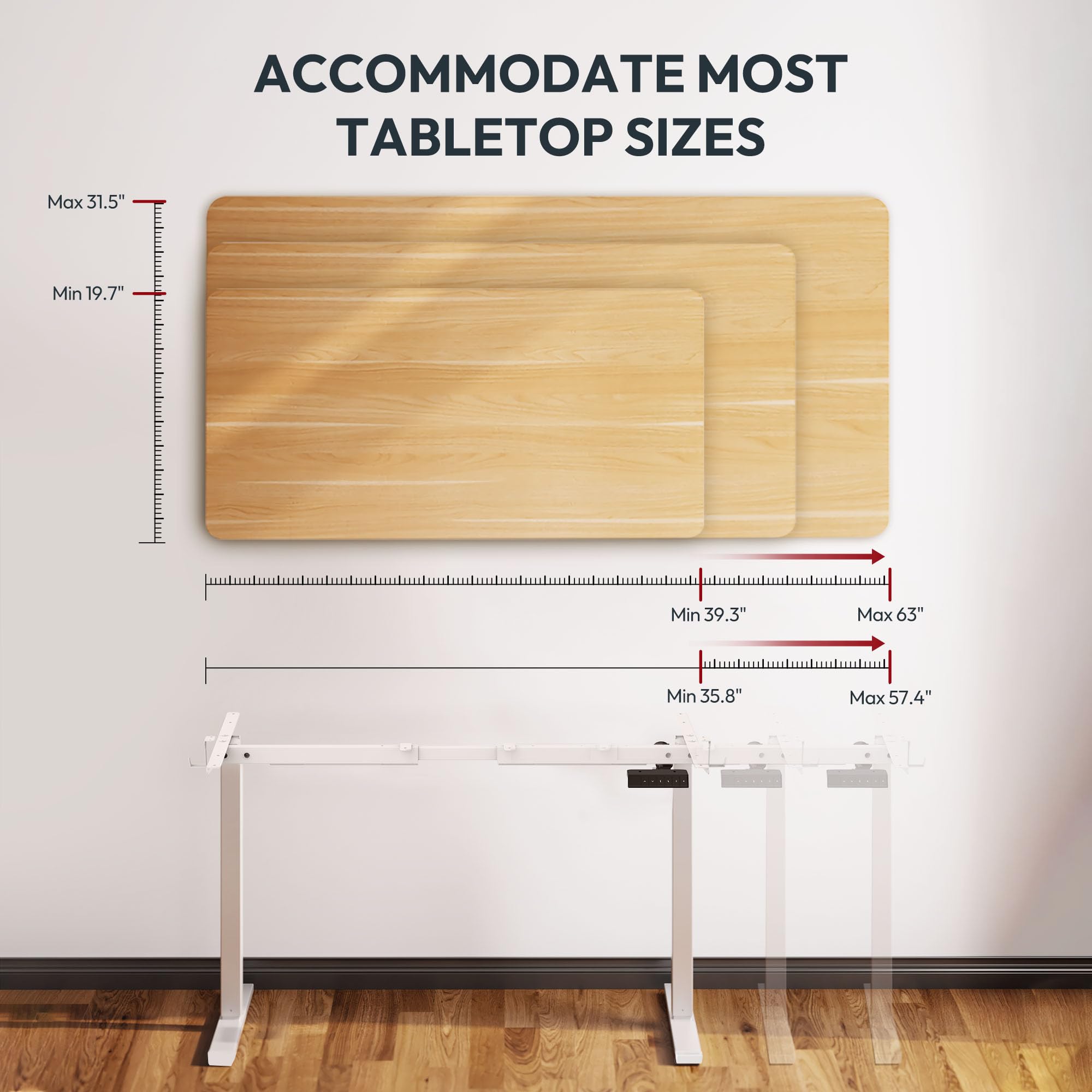 SANODESK Single Motor 2 Stage Electric Height Adjustable Standing Desk Frame Heavy Duty 176lbs Load Capacity for Home Office (White Frame Only)