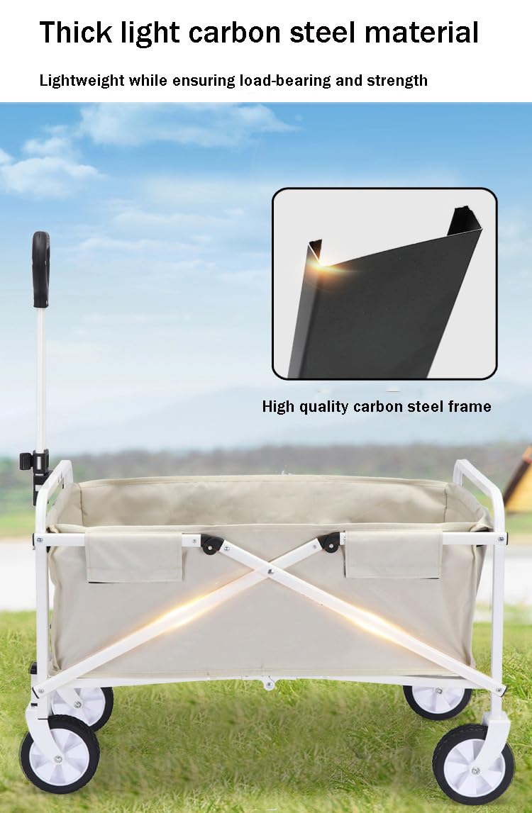 Folding Wagon Garden Cart,Camping Trolley Cart with Wheels Garden Beach Wagon Foldable Pull along Trolley for Beach,Camping,Weeding and Outdoor,White