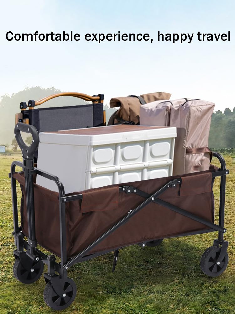 Folding Wagon Garden Cart,Camping Trolley Cart with Wheels Garden Beach Wagon Foldable Pull along Trolley for Beach,Camping,Weeding and Outdoor,White
