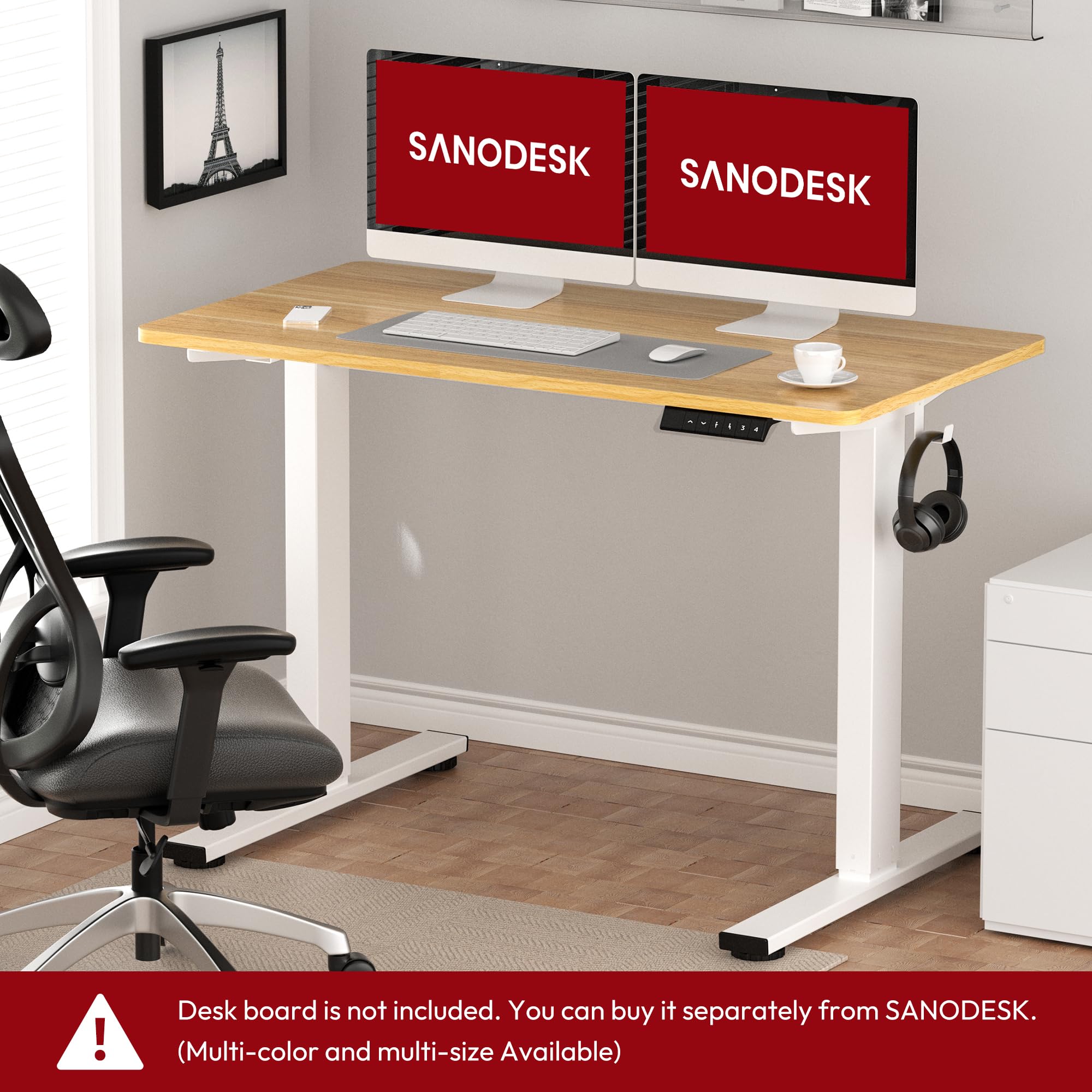 SANODESK Single Motor 2 Stage Electric Height Adjustable Standing Desk Frame Heavy Duty 176lbs Load Capacity for Home Office (White Frame Only)