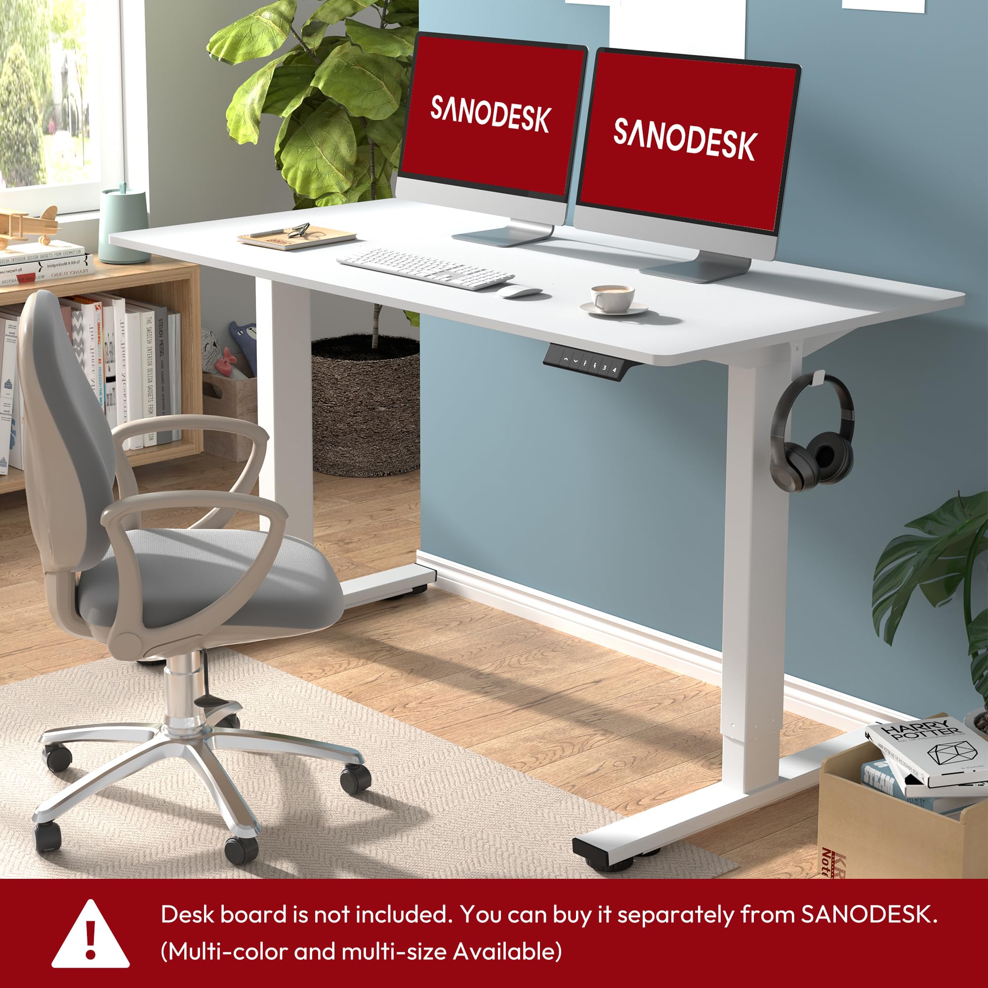 SANODESK Single Motor 2 Stage Electric Height Adjustable Standing Desk Frame Heavy Duty 176lbs Load Capacity for Home Office (White Frame Only)
