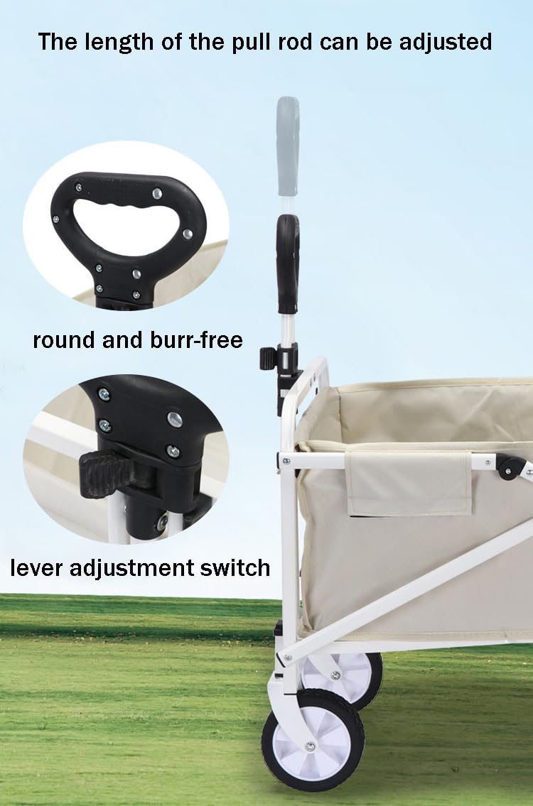 Folding Wagon Garden Cart,Camping Trolley Cart with Wheels Garden Beach Wagon Foldable Pull along Trolley for Beach,Camping,Weeding and Outdoor,White