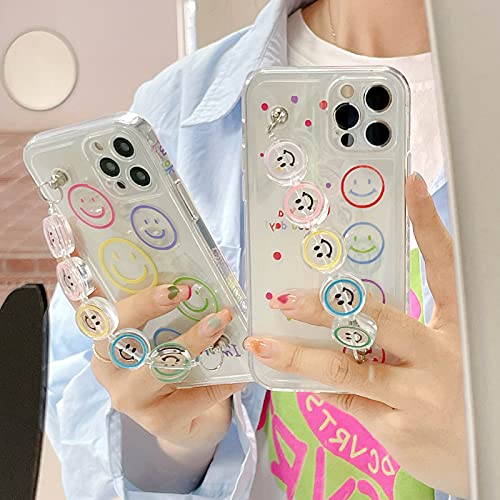 aaknhen Cartoon Cute Smiley Face Clear Phone Case Compatible with iPhone 12 Case with Crystal Pretty Cartoon Smile Bracelet Soft Silicone Clear Shockproof Bumper Case(Iphone12)
