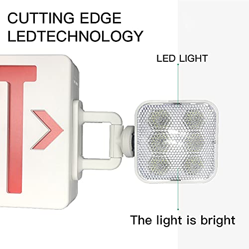 OSTEK Red LED Exit Sign with Emergency Light, Two LED Adjustable Head Emergency Exit Lights with 90 Minutes Battery Backup, Dual LED Lamp ABS Fire Resistance UL-Listed