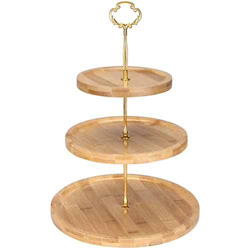 Renawe 3 Tier Bamboo Wooden Cupcake Stand Three Tiered Dessert Stand Wooden Tiered Tray Serving Platter for Wedding Cupcake Display Stand Tier Cake Holder Stand