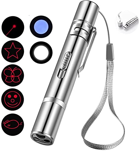 Cat Laser Toy, Laser Pointer Interactive Cat Toy for Indoor Cats Dogs, Red Light Lazer Pointer 7 Adjustable Patterns, Long Range 3 Modes USB Rechargeable Pet Kitten Laser Toy Teaching/Presentation Pen