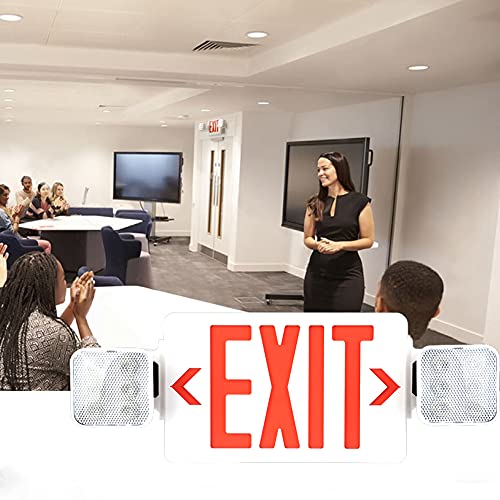 OSTEK Red LED Exit Sign with Emergency Light, Two LED Adjustable Head Emergency Exit Lights with 90 Minutes Battery Backup, Dual LED Lamp ABS Fire Resistance UL-Listed
