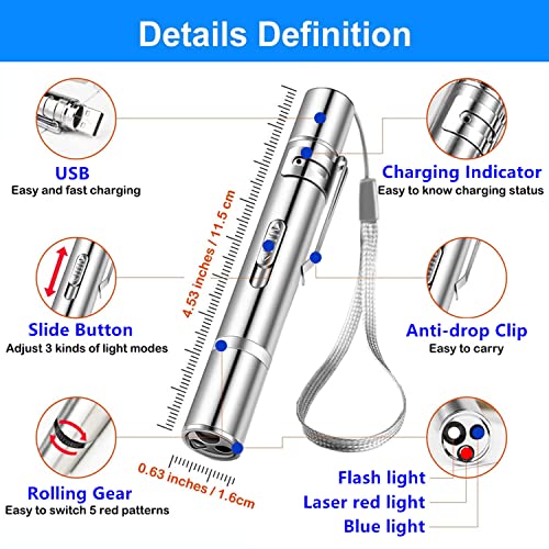 Cat Laser Toy, Laser Pointer Interactive Cat Toy for Indoor Cats Dogs, Red Light Lazer Pointer 7 Adjustable Patterns, Long Range 3 Modes USB Rechargeable Pet Kitten Laser Toy Teaching/Presentation Pen