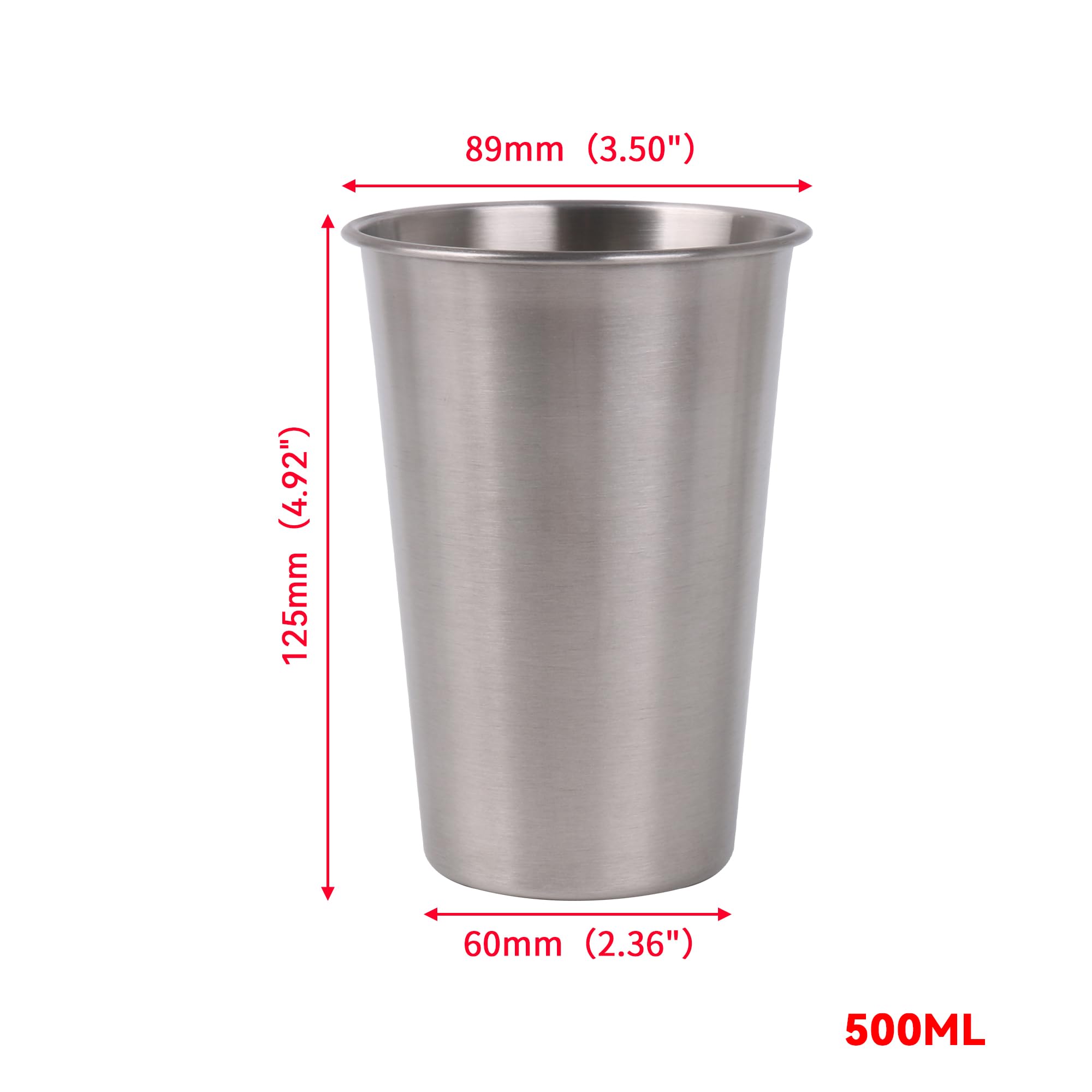 BQLZR Stainless Steel Cup 500ml/16.9 oz Beer Drinking Mug for Party Tumbler Pack of 4