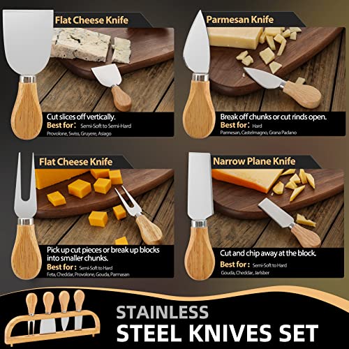 Bamboo Cheese Board and Knife Set - Extra Large Charcuterie Boards Set & Accessories, Large Wooden Cheese Platter Tray with Cutlery - Unique Housewarming, Bridal Shower, Anniversary & Wedding Gift