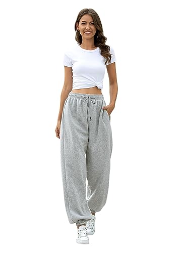 Gvraslvet Cinch Bottom Sweatpants for Women with Pockets Light Gray