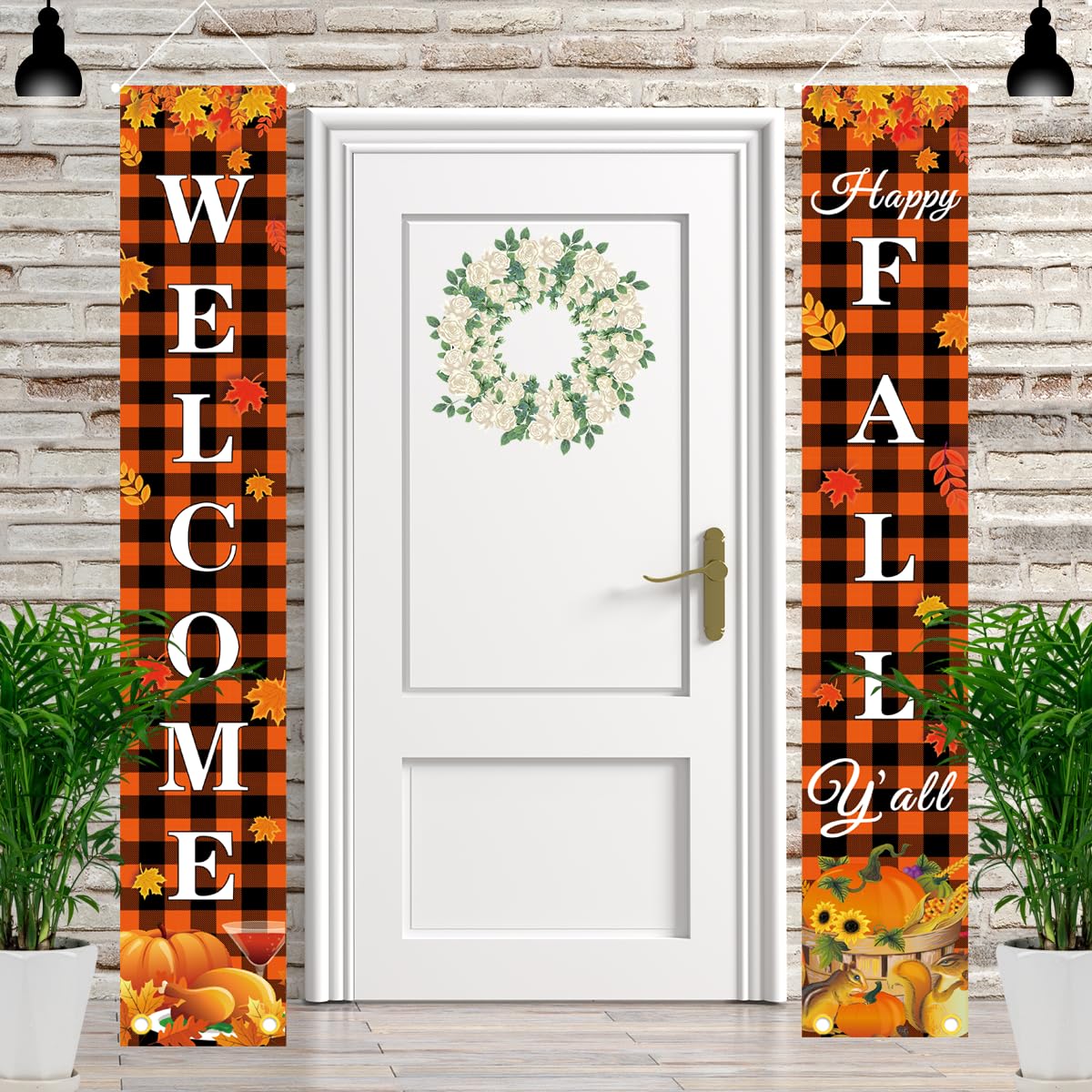 Fall Decor, Welcome Fall Porch Sign, Fall Decorations for Home Outdoor, Fall Thanksgiving Porch Sign Autumn for Indoor, Fall Thanksgiving Hanging Banner 2Pcs 71x12inch