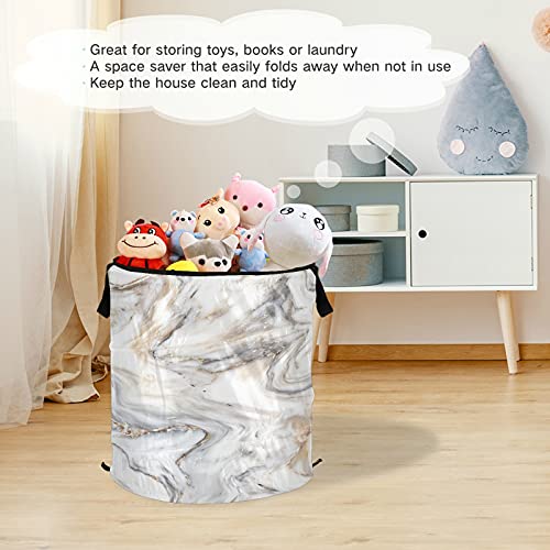 xigua Marble Ink Texture Pop Up Laundry Hamper Bucket Cylindric, Foldable Clothes Bag, Folding Washing Bin,Large Capacity Zipper Lid Laundry Storage Basket