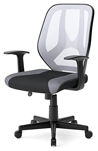 Signature Design by Ashley Beauenali Home Office Swivel Desk Chair, 25"W x 23"D x 40"H, Light Gray & Black