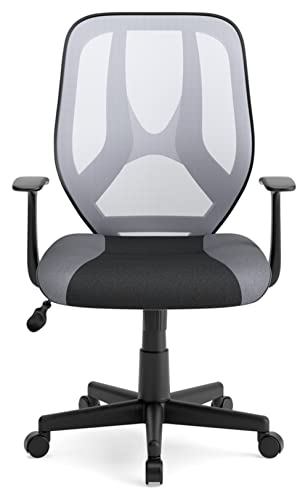 Signature Design by Ashley Beauenali Home Office Swivel Desk Chair, 25"W x 23"D x 40"H, Light Gray & Black