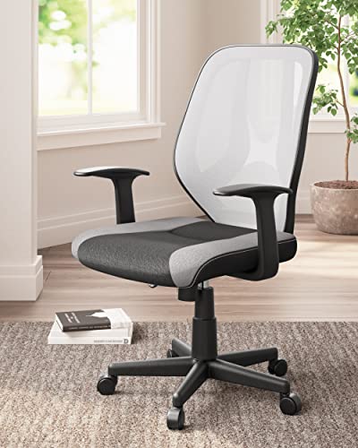 Signature Design by Ashley Beauenali Home Office Swivel Desk Chair, 25"W x 23"D x 40"H, Light Gray & Black