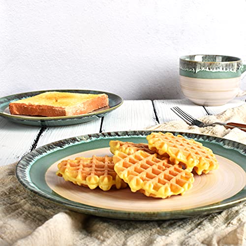 Bosmarlin Stoneware Dinnerware Set, Ceramic Bowls and Plates Set, Service for 4, 12 Piece, Microwave and Dishwasher Safe, Reactive Glaze (Turquoise green)