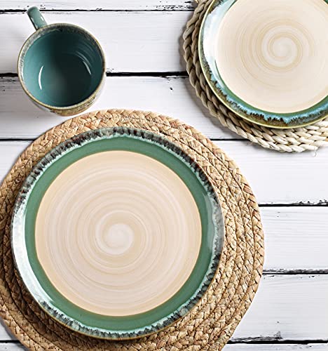 Bosmarlin Stoneware Dinnerware Set, Ceramic Bowls and Plates Set, Service for 4, 12 Piece, Microwave and Dishwasher Safe, Reactive Glaze (Turquoise green)