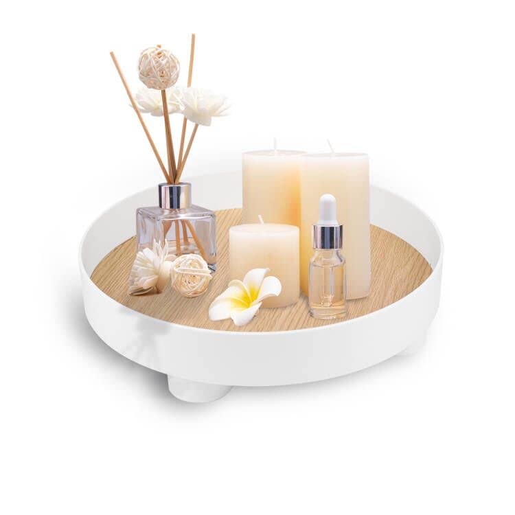 Lioong Modern Decorative Trays Round White Storage Tray Organizer Storage Box Coffee Table Tray for Home Table Decor Gift for Women Mom Girls