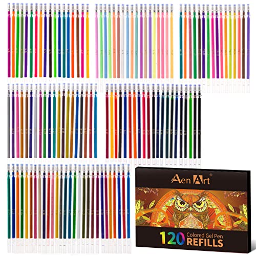 Aen Art 120 Colors Gel Pens Refills for Adult Coloring Books, 40% More Ink Colored Gel Pens Set