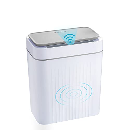 BURLAND 2.1 Gallon Automatic Bathroom Trash Can with Lid, Smart Bathroom Home Electric Trash Cans with Gray Lid, Slim Plastic Narrow Garbage Can, Gray Lid