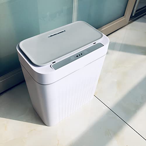 BURLAND 2.1 Gallon Automatic Bathroom Trash Can with Lid, Smart Bathroom Home Electric Trash Cans with Gray Lid, Slim Plastic Narrow Garbage Can, Gray Lid